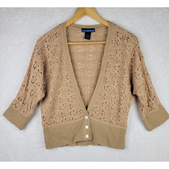 Spunky | Sweaters | Spunky Cardigan Crop Button Tan Glod Metallic ...